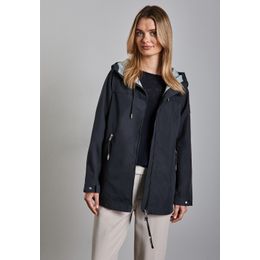 Kurzjacke Street One, Damen, Gr. 34, blau (gravity blau), Web, 68% Baumwolle, 32% Nylon, unifarben, casual, normal normal, ohne Ausschnitt, Langarm Bündchen, Jacken, mit Kapuze mit Tunnelzugband