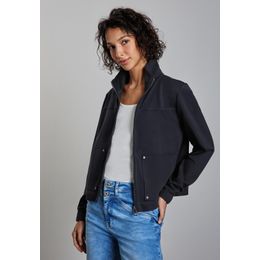 Kurzjacke Street One, Damen, Gr. 40, lila (deep tint blau), Stoff, 61% Viskose, 32% Polyamid, 7% Elasthan, unifarben, casual, loose fit normal, hoch geschlossener Ausschnitt, Langarm Bündchen, Jacken, mit Stehkragen, Topseller