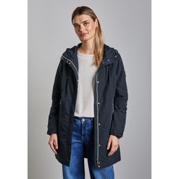 Kurzjacke Street One, Damen, Gr. 34, blau (gravity blau), Stoff, Obermaterial: 60% Polyester, 40% Nylon; Futter: 100% Polyester, unifarben, casual, gerade normal, ohne Ausschnitt, Langarm Bündchen, Jacken, mit Kapuze