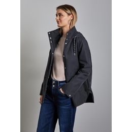 Kurzjacke Street One, Damen, Gr. 36, blau (gravity blau), Web, Obermaterial: 69% Baumwolle, 31% Polyester; Futter: 100% Polyester, unifarben, casual, normal Po-bedeckend, ohne Ausschnitt, Langarm Bündchen, Jacken, mit Kapuze mit Tunnelzugband