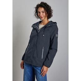 Kurzjacke Street One, Damen, Gr. 34, blau (gravity blau), Stoff, Obermaterial: 60% Polyester, 40% Nylon; Futter: 100% Polyester, unifarben, casual, gerade normal, ohne Ausschnitt, Langarm Bündchen, Jacken, mit Kapuze mit Tunnelzugband