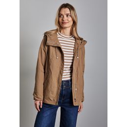 Kurzjacke Street One, Damen, Gr. 34, braun (creamy braun), Stoff, Obermaterial: 60% Polyester, 40% Nylon; Futter: 100% Polyester, unifarben, casual, gerade normal, ohne Ausschnitt, Langarm Bündchen, Jacken, mit Kapuze mit Tunnelzugband