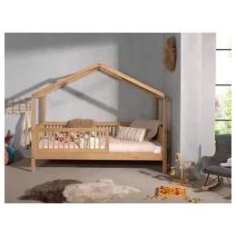 Hausbett Home Affaire "Forrest mit Dachaufbau, Rausfallschutz, später umbaubar zum Einzelbett", braun (eiche natur, eiche natur), B:97,5cm H:170cm L:207,5cm, Betten, 90/200 Eiche massiv natur geölt, wahlweise mit o. ohne Bettschublade