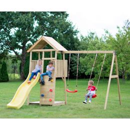 Spielturm WENDI TOYS "WENDI TOYS Pinguin", bunt (natur, gelb, rot), Spieltürme, KinderB:340cm H:270cm T:280cm, Holz, BxTxH: 340x280x270 cm, B:340cm H:270cm T:280cm