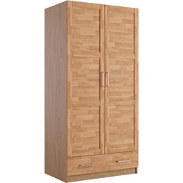 Kleiderschrank Home Affaire "Sabrina, 97x60x200cm, natürlicher Landhausstil", braun (eiche), B:97cm H:200cm T:60cm, Schränke, teilmassiv, Buche oder Eiche, FSC-zertifiziert, Metallgriffe