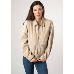 Lederjacke Mauritius "MWYaima", Damen, Gr. L, weiß (ivory), Obermaterial: 100% Schafsleder. Futter: 100% Polyester. Ärmelfutter: 100% Polyester. Futter 2: 92% Polyester, 8% Elasthan, unifarben, modisch, regular fit kurz, Langarm Manschette mit Druckknopf, Jacken, mit Hemdkragen, aufgesetzten Taschen