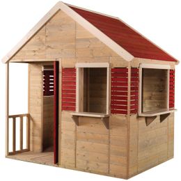 Spielhaus 50NRTH "Krokodil", beige (natur, rot), Spielhäuser, KinderB:120cm H:168cm T:155cm, Holz, inklusive Fenster und Veranda, B:120cm H:168cm T:155cm