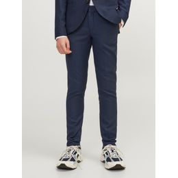 Jack & Jones Anzughose JACK & JONES JUNIOR "JPRSOLARIS TROUSER NOOS JNR", Jungen, Gr. 140, N-Gr, blau (schwarz navy), Web, Obermaterial: 59% Polyester, 24% Wolle, 16% Viskose, 1% Elasthan, unifarben, modisch, regular fit knöchellang, Hosen