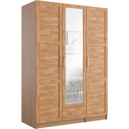 Kleiderschrank Home Affaire "Sabrina, natürlicher Landhausstil, mit Innenausstattung", braun (eiche), H:200cm T:60cm, Schränke, Spiegel und Schubladen, teilmassiv,Buche oder Eiche, FSC-zertifiziert