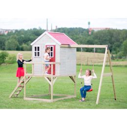 Spielturm WENDI TOYS "WENDI TOYS Zebra", beige (natur, rot), Spieltürme, KinderB:350cm H:242cm T:192cm, Holz, BxTxH: 350x192x242 cm, B:350cm H:242cm T:192cm