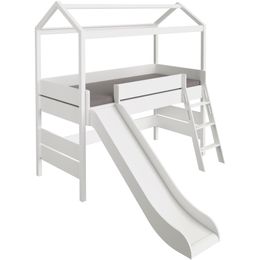 Hausbett Paidi "TINY HOUSE", weiß (kreideweiß), B:242cm H:215cm L:210cm, Betten, Spielbett mit Rutsche und Rausfallschutz, individuell gestaltbar