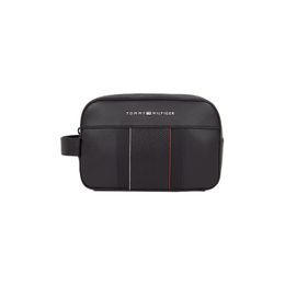 Kulturbeutel Tommy Hilfiger "TH FOUNDATION WASHBAG", Damen, Gr. B/H/T: 16cm x 20cm x 6cm, schwarz, Lederimitat, Taschen, Reise, Men Kosmetiktasche mit Reißverschluss