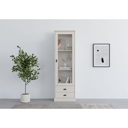 Vitrine Home Affaire "Schröder", weiß, B:55cm H:180cm T:35cm, Massivholz, MDF, Schränke, mit 1 Schiebetür, 2 Schubkästen, aus massivem Kiefernholz, Breite 55cm