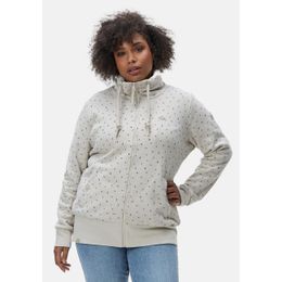 Kapuzensweatjacke Ragwear "Rylie Print Zip Plus", Damen, Gr. 44, weiß (bone), 70% Baumwolle, 30% Polyester, gerade hüftbedeckend, hoch geschlossener Ausschnitt, eng Rippbündchen, Sweatjacken, modischer Damen Kapuzensweater mit Kordeln