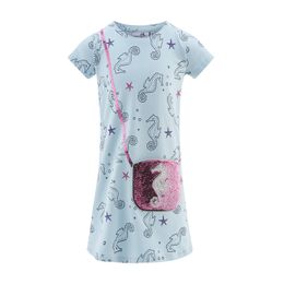 Minikleid happy girls, Mädchen, Gr. 104, N-Gr, blau (light blau), Jersey, Obermaterial: 95% Baumwolle, 5% Elasthan, bedruckt, casual, regular fit knielang, Rundhals, Kurzarm, Kleider