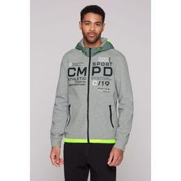 Kapuzensweatjacke CAMP DAVID, Herren, Gr. 4XL, grau, Material: 70% Baumwolle, 30% Polyester, bedruckt, bestickt, casual, lässig geschnitten normal, Langarm eingesetzt Rippbündchen, Sweatjacken, mit verstellbarer Kapuze