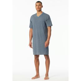 Nachthemd Schiesser ""Comfort Nightwear"", Herren, Gr. 48, N-Gr, grau (207, graphit), Single Jersey, Obermaterial: 100% Baumwolle, kariert, casual, bequem knielang, V-Ausschnitt, Halbarm, Kleider, mit 1/2-Ärmeln