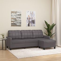 vidaXL 3-Sitzer-Sofa Mit Hocker 180 Cm Kunstleder | Farbe: Grau