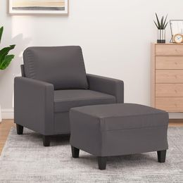 vidaXL Sessel Mit Hocker 60 Cm Kunstleder | Farbe: Grau