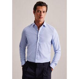 Businesshemd Seidensticker, Herren, Gr. M (39), Extra verlängerter Arm, blau (mittelblau), 100% Baumwolle, unifarben, Strukturmuster, slim fit, Extra verlängerter Arm 2-Knopf-Manschette, Hemden, Slim Kentkragen Struktur