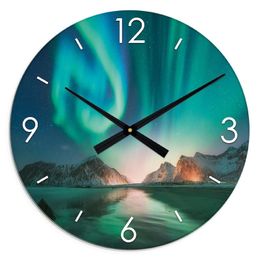 Artland Wanduhr &raquo;XXL &Oslash; 50 cm Auroraborialis Polarlicht&laquo; lautlos ohne Tickger&auml;usche Blau