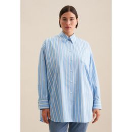 Seidensticker Longbluse &raquo;Schwarze Rose&laquo; Langarm Kragen Streifen hellblau 6XL52 6XL52 Passform: Oversized