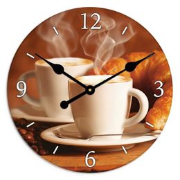Artland Wanduhr &raquo;XXL &Oslash; 50 cm Dampfender Cappuccino und Croissant&laquo; lautlos ohne Tickger&auml;usche Braun