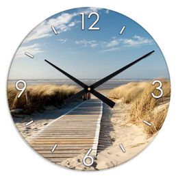 Artland Wanduhr &raquo;XXL &Oslash; 50 cm Nordseestrand auf Langeoog - Steg&laquo; lautlos ohne Tickger&auml;usche Naturfarben