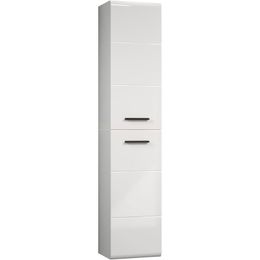Welltime Hängeschrank »Ravenna« Hängehochschrank mit Klappe inkl. Metallkorb - (B/T/H) 35/33/170 cm Weiß Hochglanz Tiefzieh/Weiß Melamin