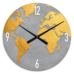 Artland Wanduhr &raquo;XXL &Oslash; 50 cm Goldene Welt Beton&laquo; lautlos ohne Tickger&auml;usche Grau
