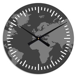 Artland Wanduhr &raquo;XXL &Oslash; 50 cm Die Zeit auf moderner Weltkarte&laquo; lautlos ohne Tickger&auml;usche Grau