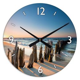 Artland Wanduhr &raquo;XXL &Oslash; 50 cm Sonnenuntergang Strand&laquo; lautlos ohne Tickger&auml;usche Braun