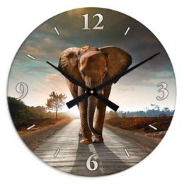 Artland Wanduhr &raquo;XXL &Oslash; 50 cm Ein Elefant l&auml;uft auf der Stra&szlig;e&laquo; lautlos ohne Tickger&auml;usche Braun