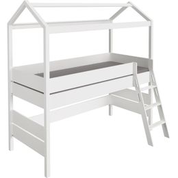 Hausbett Paidi "TINY HOUSE", weiß (kreideweiß), B:100cm H:215cm L:210cm, Betten, Spielbett mit Rausfallschutz, individuell gestaltbar