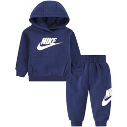 Jogginganzug Nike Sportswear "NKN CLUB FLEECE SET", Kinder, Gr. 80 (12), blau (midnight navy), Sweatware, Obermaterial: 60% Baumwolle, 40% Polyester, sportlich, Sportanzüge, mit Kapuze