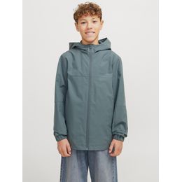 Jack & Jones Outdoorjacke JACK & JONES JUNIOR "JORVESTERBRO HOOD JACKET SN JNR", Jungen, Gr. 140, grau (stormy weather), Web, Obermaterial: 100% Polyester, unifarben, modisch, regular fit normal, Langarm, Jacken