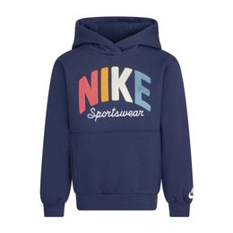 Kapuzensweatshirt Nike Sportswear, Kinder, Gr. 104 (4), blau, Sweatware, Obermaterial: 60% Baumwolle, 40% Polyester, unifarben mit Farbeinsatz, sportlich, hoch geschlossener Ausschnitt, Langarm weit Bündchen, Sweatshirts