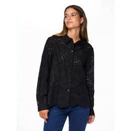 Spitzenbluse Pieces "PCVILDE LS SHIRT WVN NOOS", Damen, Gr. L (40), schwarz, Web, Obermaterial: 100% Baumwolle, unifarben, modisch, regular fit, Langarm, Blusen