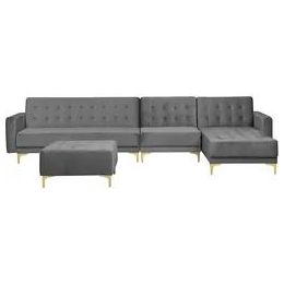 Beliani Ecksofa mit Ottomane ABERDEEN Samtstoff Grau Linksseitig