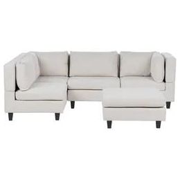 Beliani Ecksofa mit Ottomane UNSTAD Stoff Helles Beige Rechtsseitig