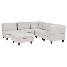 Beliani Modulsofa Ecksofa mit Ottomane UNSTAD Stoff Helles Beige Linksseitig