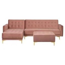 Beliani Ecksofa mit Ottomane ABERDEEN Samtstoff Rosa Rechtsseitig