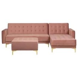 Beliani Ecksofa mit Ottomane ABERDEEN Samtstoff Rosa Linksseitig