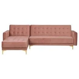 Beliani Ecksofa ABERDEEN Samtstoff Rosa Rechtsseitig