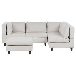 Beliani Ecksofa mit Ottomane UNSTAD Stoff Helles Beige Linksseitig