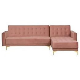 Beliani Ecksofa ABERDEEN Samtstoff Rosa Linksseitig