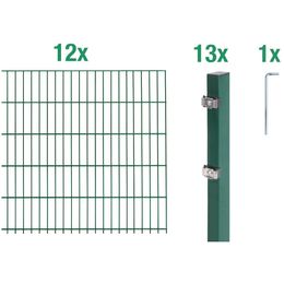 Doppelstabmattenzaun Alberts "Grundset", grün, H:120cm, Stahl, Zaunelemente, Höhe: 80-160 cm, Gesamtlänge: 4-30 m, zum Einbetonieren