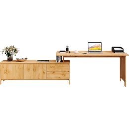 Schreibtisch Home Affaire "Luven, aus Massivholz", beige (natur), B:170cm H:76cm T:60cm, Tische, in 2 Breiten, variable Nutzung als Schreibtisch oder Eckschreibtisch