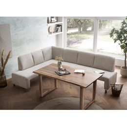 Eckbank exxpo - SOFA FASHION "Intenso, modern, wahlweise in Leder oder Textil, 264/197 cm (B/T)", beige, B:264cm H:91cm T:197cm, NaturLeder, Strukturstoff (Zusammensetzung: Polyester 100%), Luxus-Microfaser (Zusammensetzung: Aufgeflockte 100% Polyester Schicht mit Prägung), Cord (Zusammensetzung: Polyester 100%), Sitzbänke, hohe Bodenfreiheit, frei im Raum stellbar, hoher Sitzkomfort