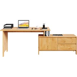 Schreibtisch Home Affaire "Luven, aus Massivholz", beige (natur), B:140cm H:76cm T:60cm, Tische, in 2 Breiten, variable Nutzung als Schreibtisch oder Eckschreibtisch